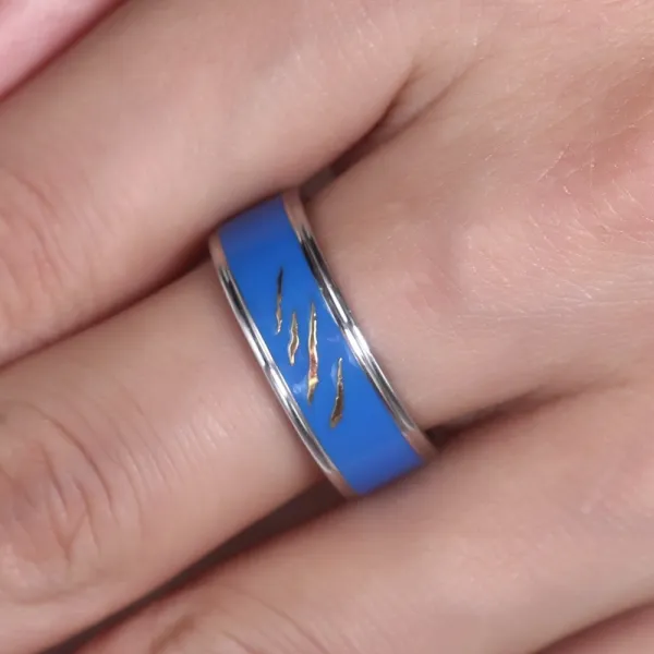 Wedding Band Men Unique Blue Titanium Steel Ring