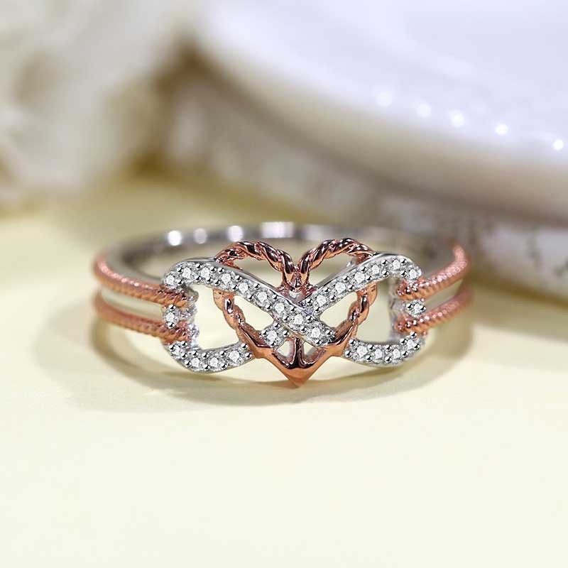 Anchor Ring In Rose Gold Silver Infinity Heart Shaped-VANCARO