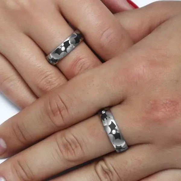 Gothic Bat Couple Ring Titanium Steel
