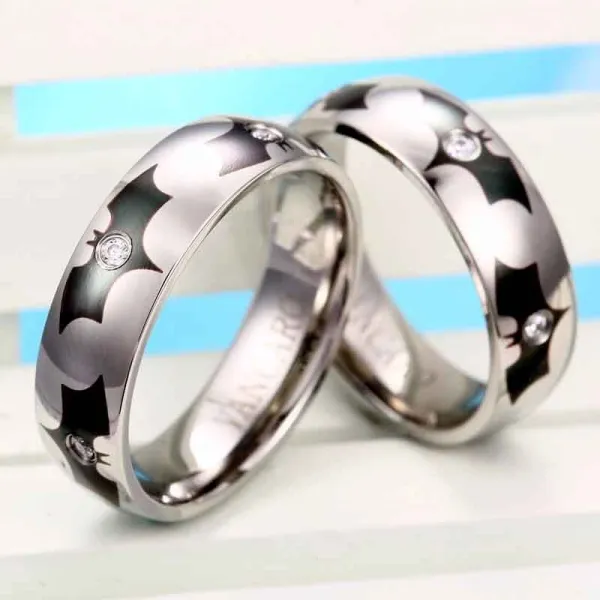 Gothic Bat Couple Ring Titanium Steel