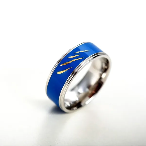 Wedding Band Men Unique Blue Titanium Steel Ring