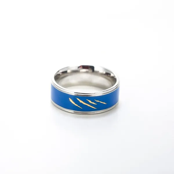 Wedding Band Men Unique Blue Titanium Steel Ring