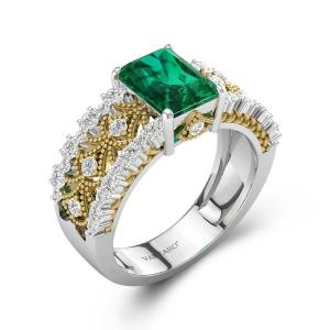 Emerald Green Rings Engagement Radiant Cut In Gold And Silver-VANCARO